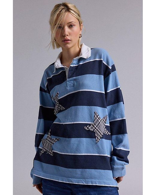 Urban Renewal Remade Flannel Star Patch Rugby Shirt in Blue | Lyst