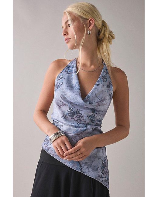 Urban Outfitters Uo Quinn Asymmetric Satin Cowl Neck Halter Top in Gray ...