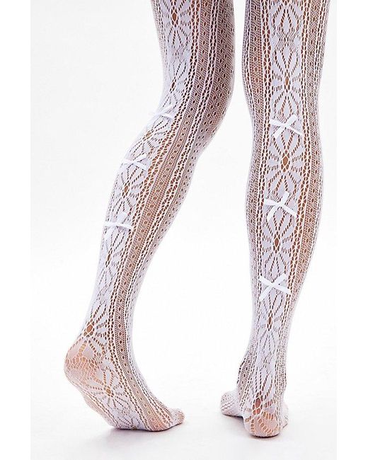 Urban Outfitters Bow-Trimmed Cutout Pointelle Tights in White | Lyst