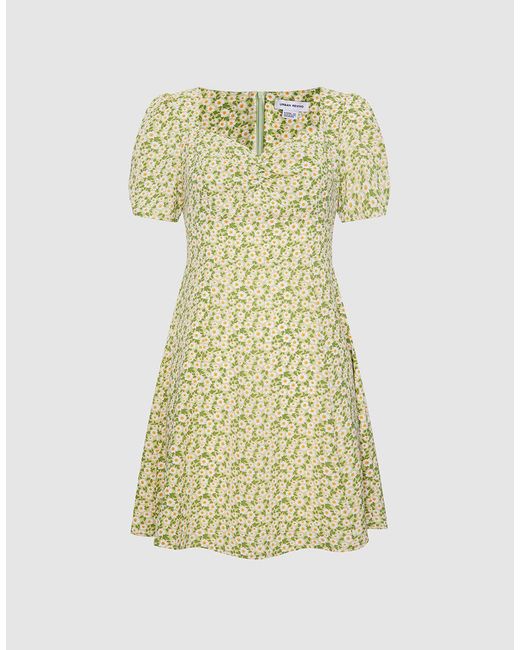 Urban Revivo Synthetic Floral Print Puff Sleeve Dress In Green Print