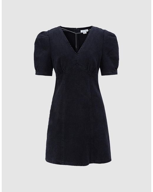 Urban Revivo Puff Sleeve Denim Dress In Black Blue Lyst