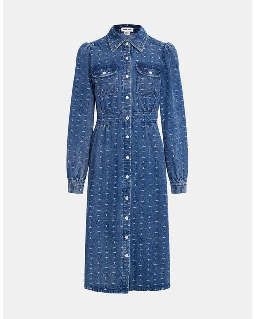 Urban Revivo Puff Sleeve Button Up Denim Dress In Blue Lyst