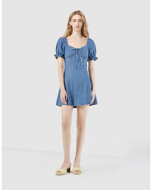 Urban Revivo Puff Sleeve Denim Dress In Blue Lyst