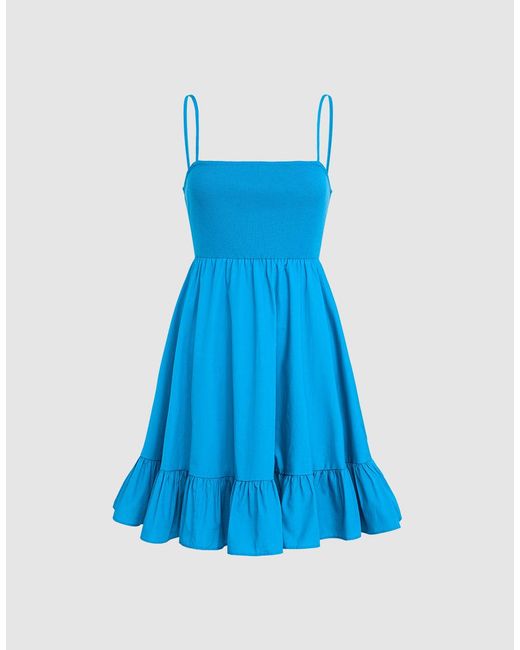 Urban Revivo Cotton Ruffled Mini Dress In Blue Lyst