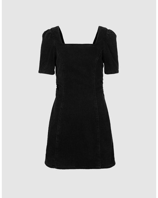 Urban Revivo Puff Sleeve Denim Dress In Black Lyst