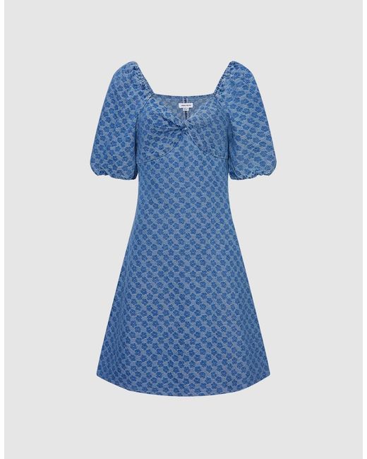 Urban Revivo Puff Sleeve Denim Dress In Blue Lyst