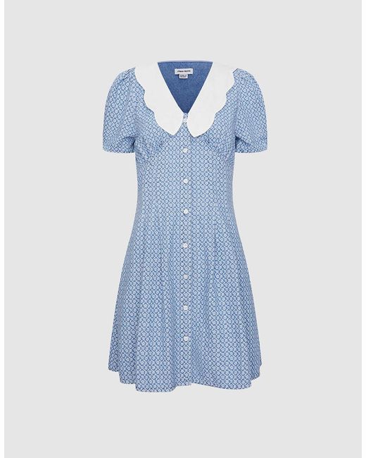 Urban Revivo Floral Puff Sleeve Denim Dress In Blue Lyst