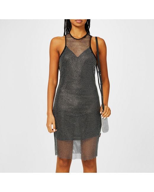 HUGO X Bella Poarch Silver Glitter Mesh Dress in Black | Lyst UK