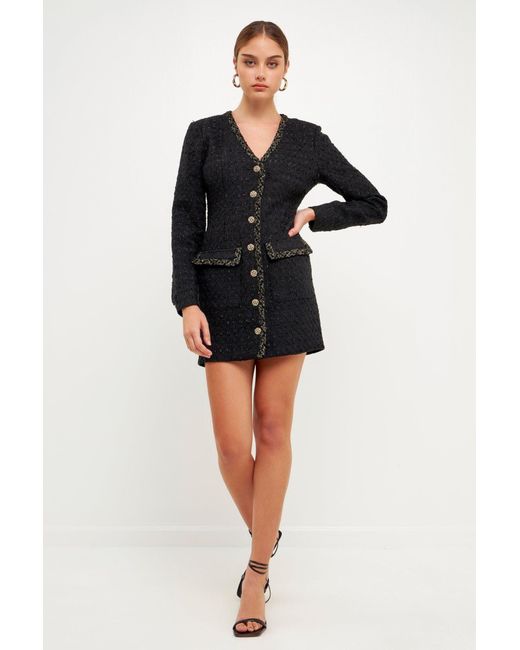 Endless Rose Trim Detail Tweed Dress In Black Lyst