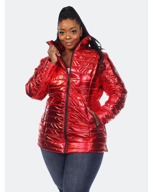 White Mark Plus Size Metallic Puffer Coat in Red | Lyst White Mark Plus Size Metallic Puffer Coat in Red | Lyst
