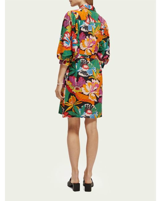 Scotch & Soda Linen-blended Puff-sleeved Mini Dress | Lyst