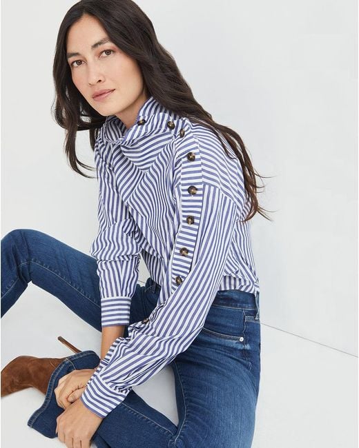 Veronica Beard Fauri Off-shoulder Shirt in Blue | Lyst