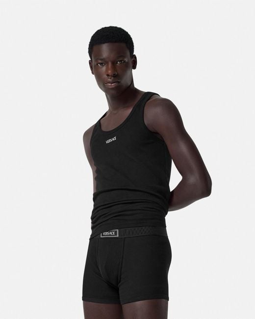 Versace Boxer Long Côtelé 90s Vintage Logo in Black for Men | Lyst