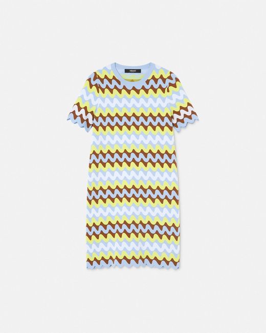 Versace Wave Jacquard Knit Midi T-Shirt Dress in White | Lyst
