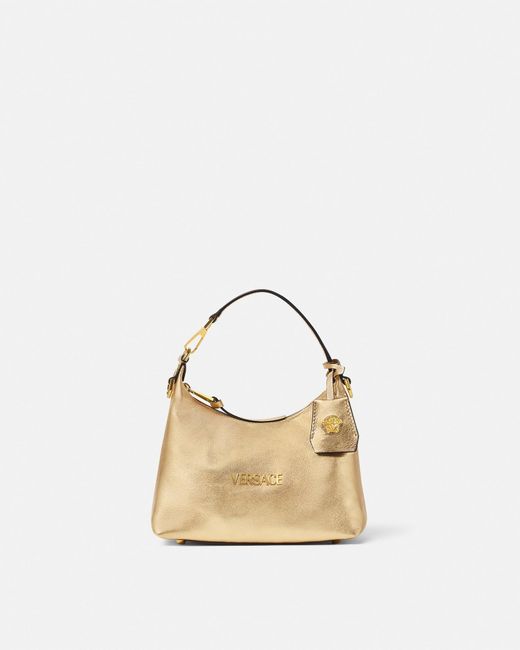Versace Tag Hobo Metallic Bag in Natural | Lyst UK