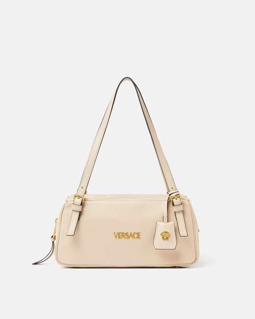 Versace Tag Large Nappa Bowling Bag in Natural | Lyst UK