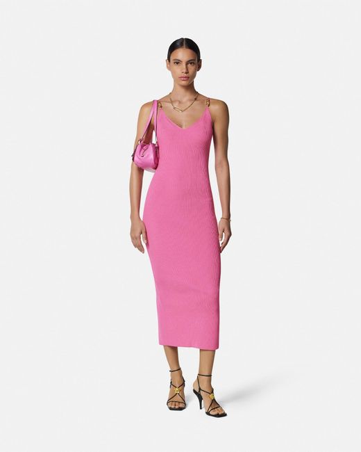 Versace Safety Pin Knit Slip Midi Dress in Pink | Lyst
