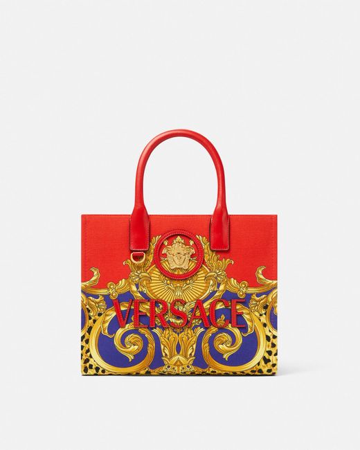 Versace Cheetah Barocco La Medusa Small Tote Bag in Red | Lyst UK