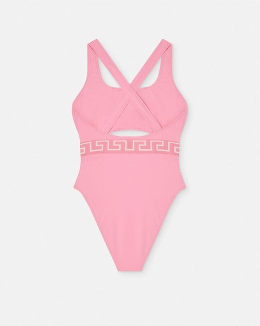 Versace Greca Border One-Piece Swimsuit in Pink | Lyst
