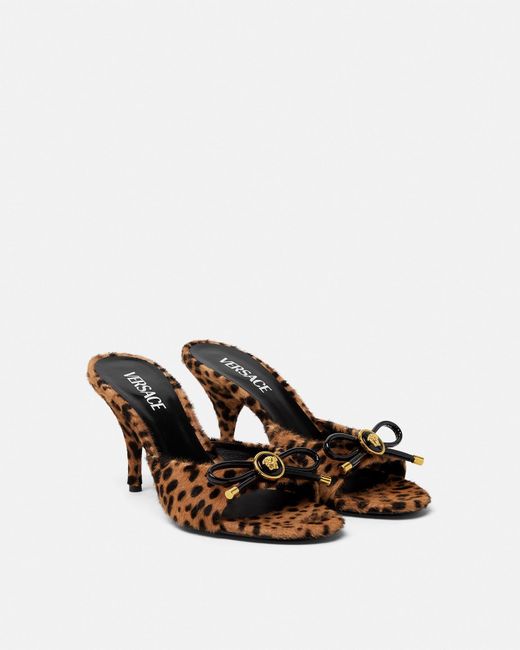 Versace Leopard Opera Bow Mules 85 Mm in White | Lyst