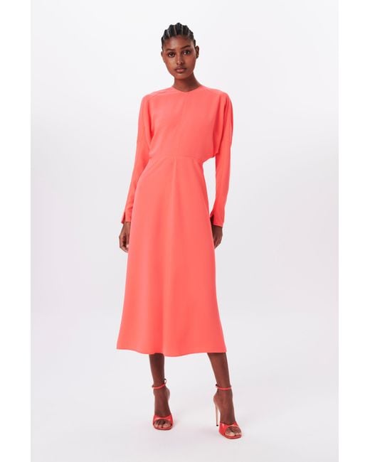Victoria Beckham Synthetic Long Sleeve Dolman Midi Dress In Coral Lyst