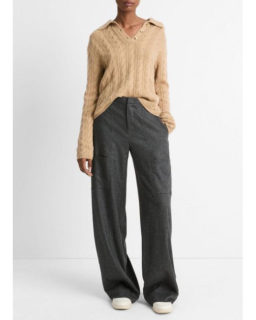 Vince Cable-Knit Wool-Blend Polo Sweater | Lyst