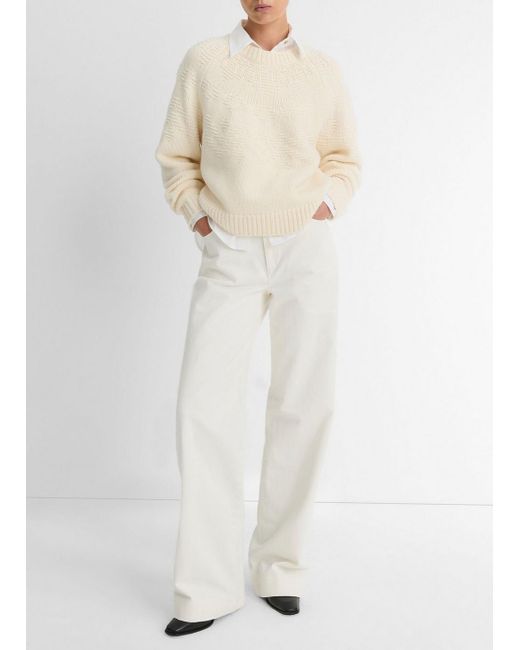 Vince Fair Isle Textured Wool Raglan Sweater, Off in White | Lyst