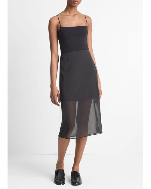 Vince Sheer Stretch-Silk Overlay Skirt in Black | Lyst