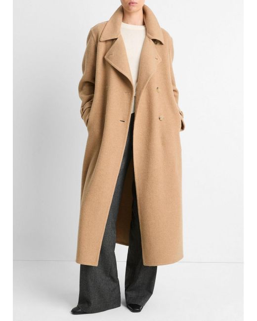 Vince Lofty Italian Wool-Blend Belted Long Coat in Natural | Lyst