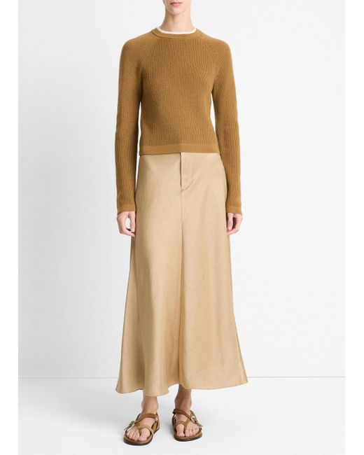 Vince Wool-Cashmere Double-Neck Sweater, Amber Nut/Off in Natural | Lyst