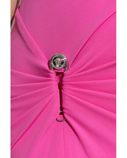Versace Dress With Decorative Safety Pin And Draping in Pink | Lyst