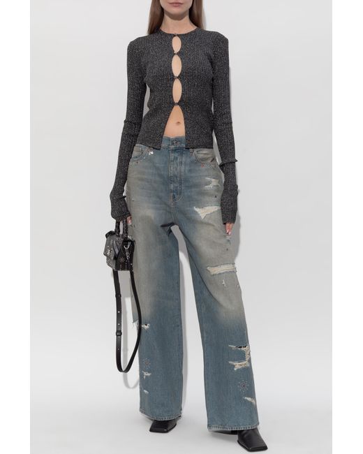 Amiri Cardigan With Metallic Thread in Black | Lyst UK
