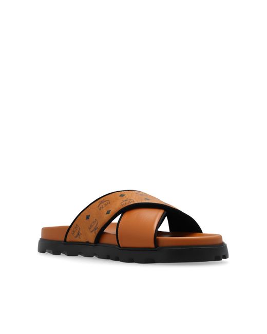 MCM Slippers With Logo in Brown | Lyst