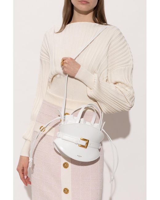 Balmain 'Shuffle Mini' Handheld Bag in White | Lyst UK