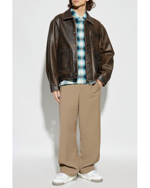 Represent Leather Jacket With 'Vintage' Effect in Brown for Men | Lyst