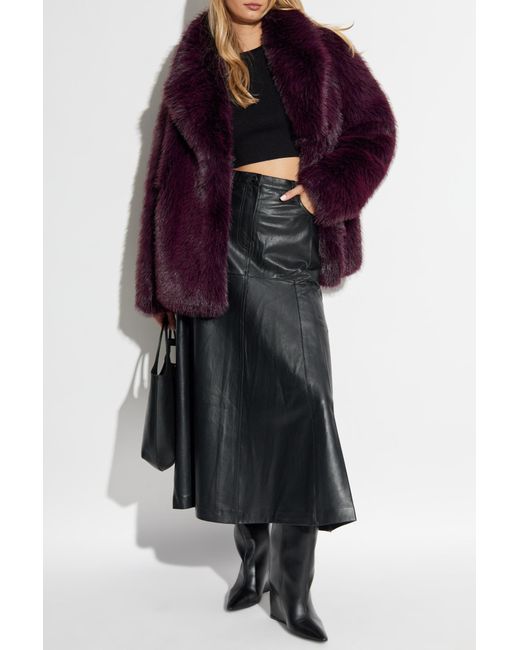 Stand Studio Faux Fur Long Coat With Collar in Purple | Lyst UK