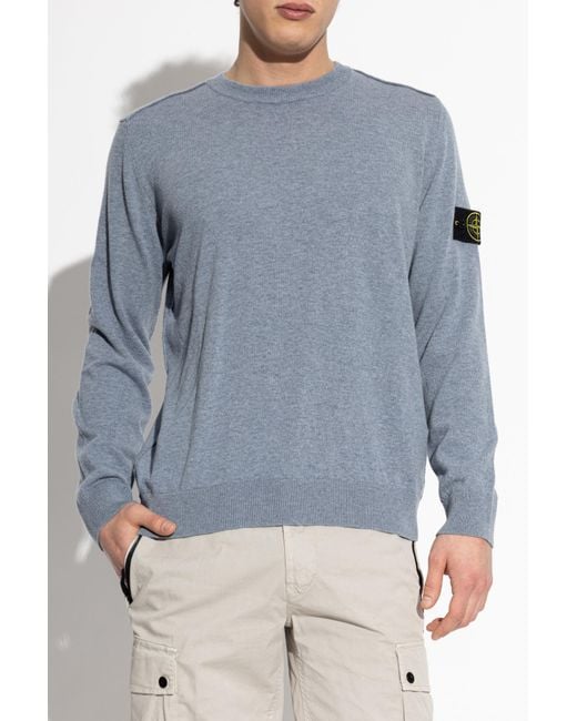 Stone Island Wool Sweater With A Crew Neck in Blue for Men | Lyst UK