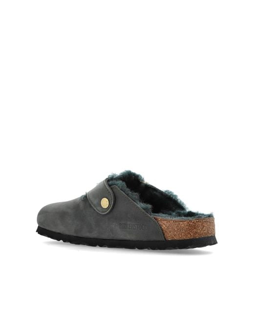 Birkenstock Clogs Boston Big Buckle Shearling in Blue | Lyst