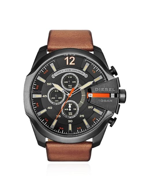 DIESEL "mega Chief" Watch On A Leather Strap, in Black for Men | Lyst UK
