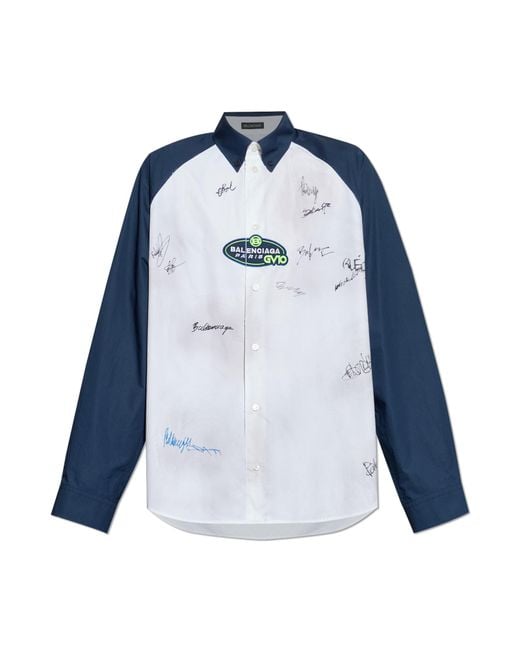 Balenciaga Shirt With Logo in Blue for Men | Lyst UK
