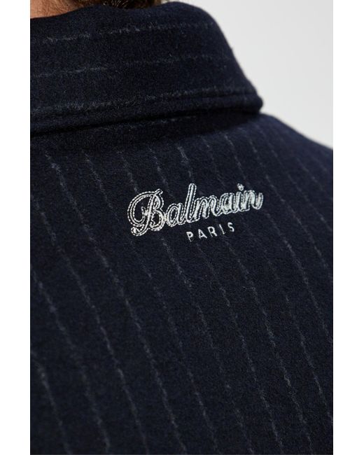 Balmain Jacket With Leather Sleeves in Blue for Men | Lyst UK