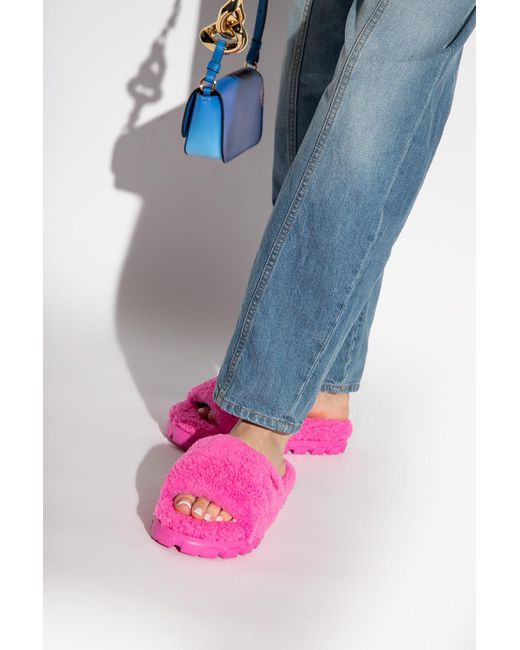 UGG Fur 'cozetta Curly' Slides in Pink (Blue) | Lyst