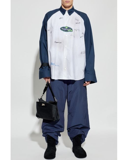 Balenciaga Shirt With Logo in Blue for Men | Lyst UK