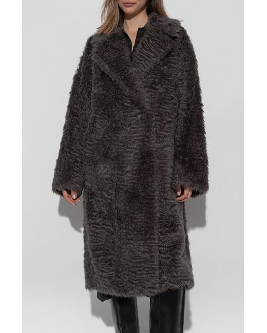 Stand Studio Faux Fur Coat Nicole in Black | Lyst