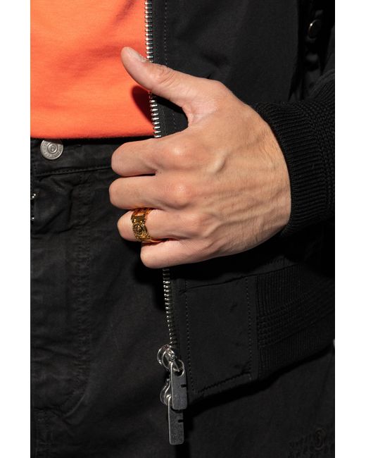 Versace Ring With Greek Pattern in Black | Lyst