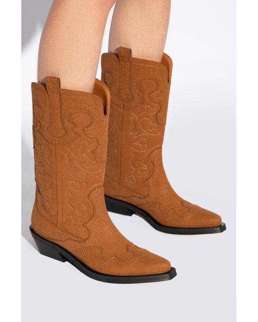 Ganni Patterned Cowboy Boots in Brown | Lyst