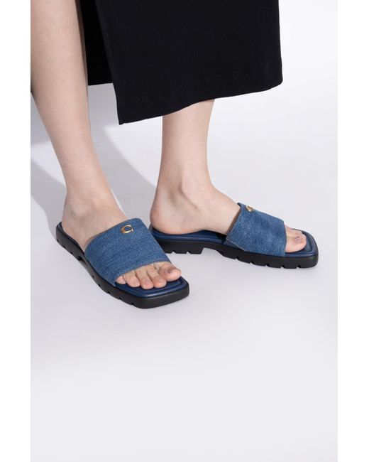 COACH Denim Slides in Black | Lyst