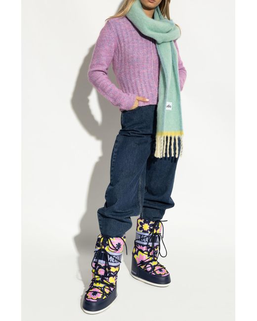 Moon Boot Snow Boots Icon Low Flower in Blue | Lyst