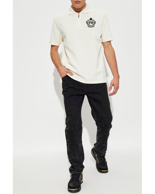 Balmain Polo Shirt With A Logo And Velvet Finish in White for Men | Lyst UK