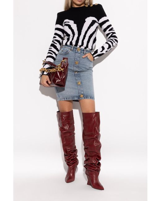 Balmain Wedge Heel Boots in Red | Lyst